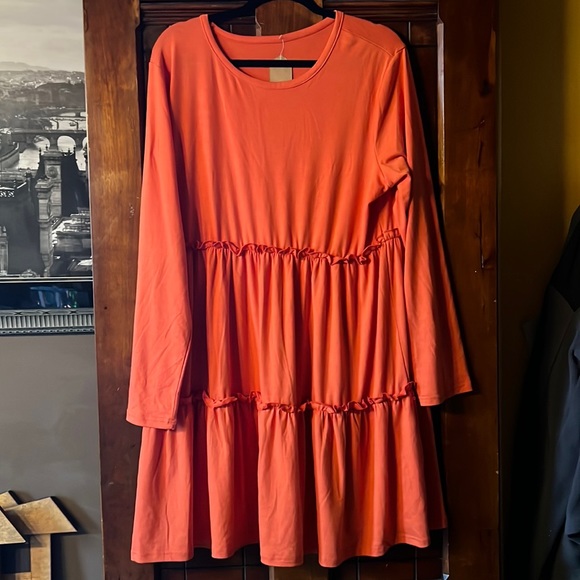 Dresses | Comfy Very Soft Orange Ruffle Dress Nwt | Poshmark